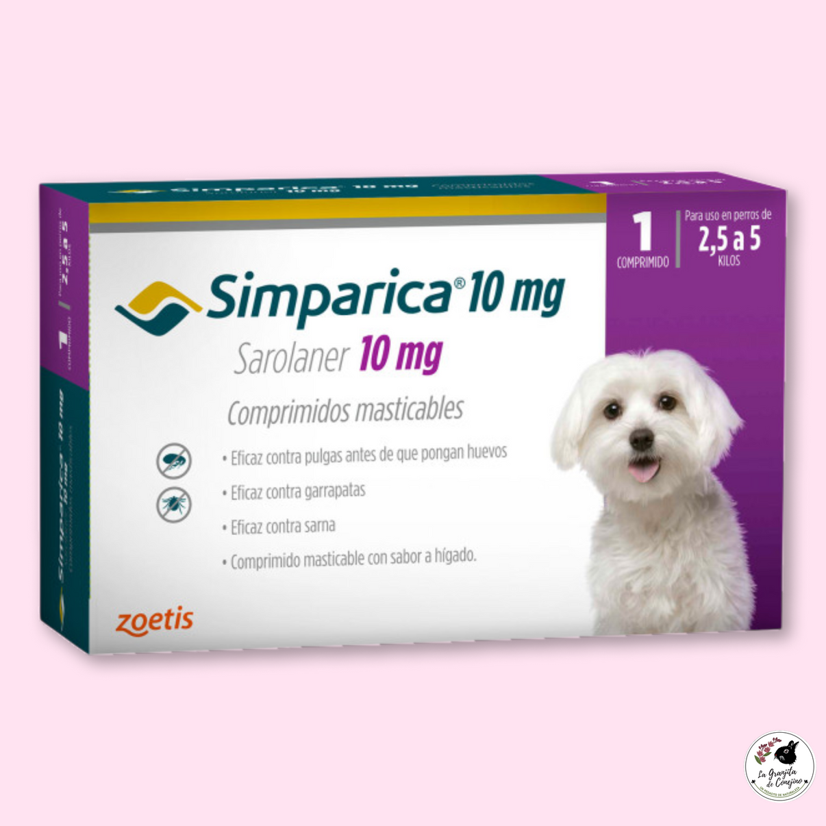 Simparica 10MG (2,6 - 5 KG) 3 Comprimidos – La Granjita de Conejino